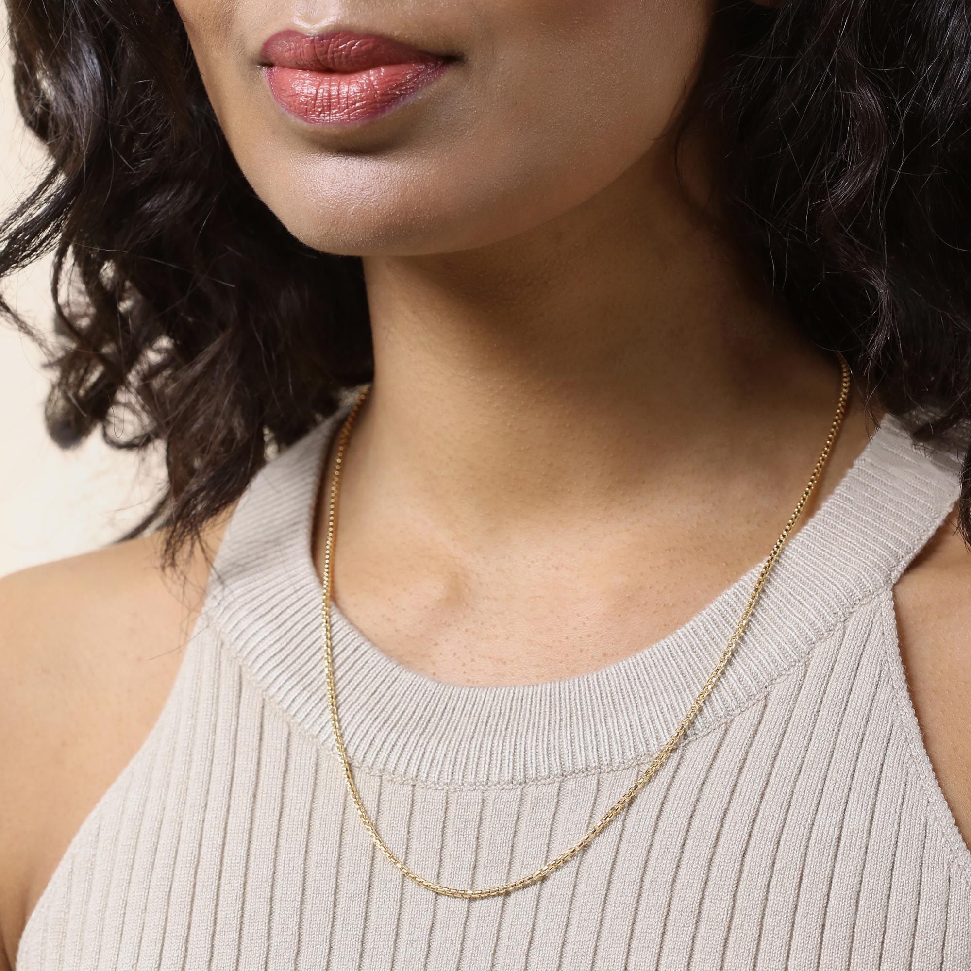 9ct Gold Plated Sterling Silver 2mm Rounded Box Chain Necklace