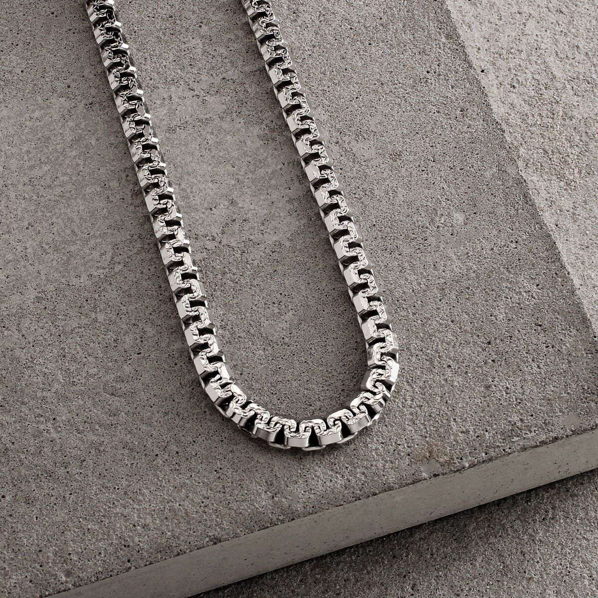 Sterling Silver 5.4mm Greek Box Pave Chain Necklace | The Chain Hut