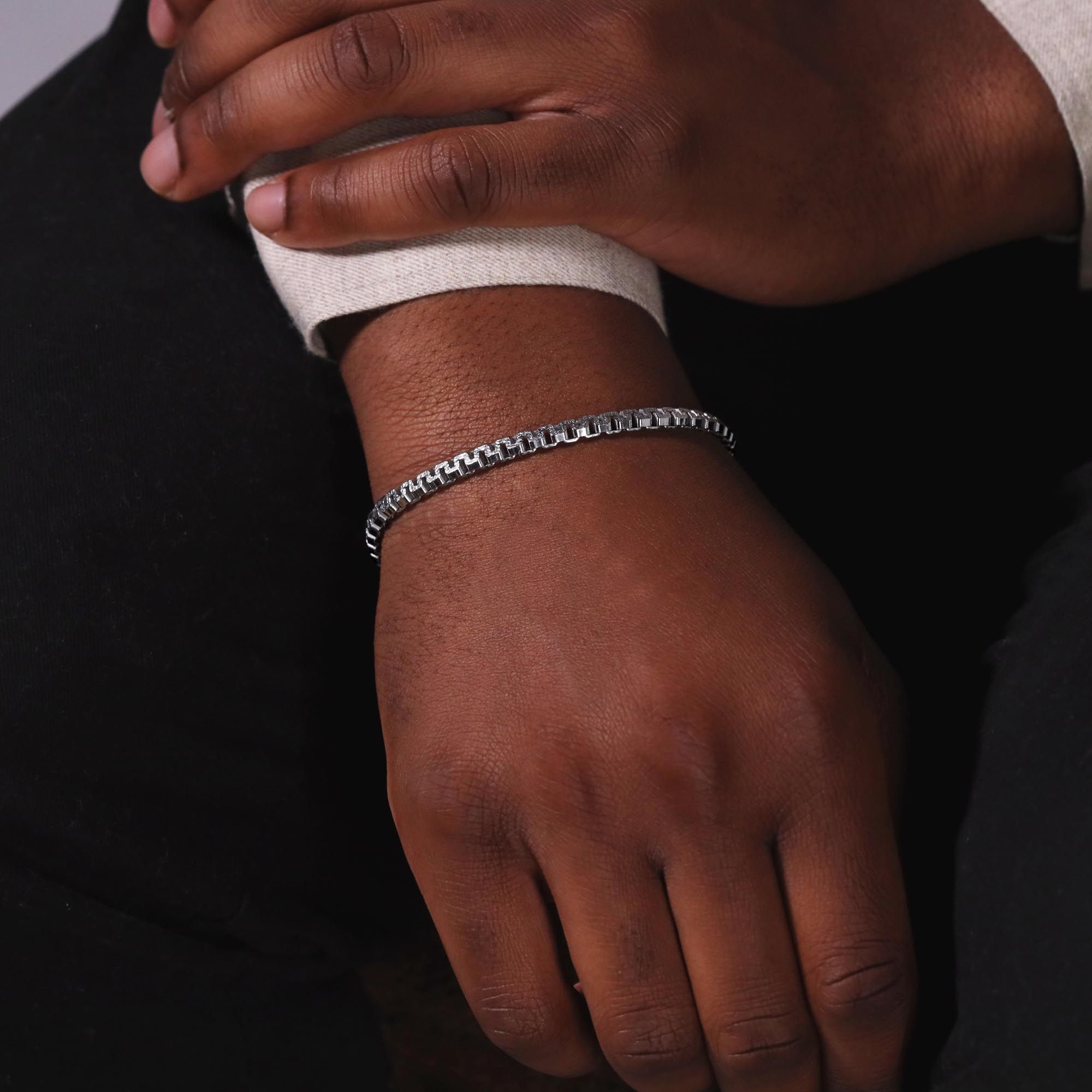 Sterling Silver 4.6mm Greek Box Pave Bracelet | The Chain Hut