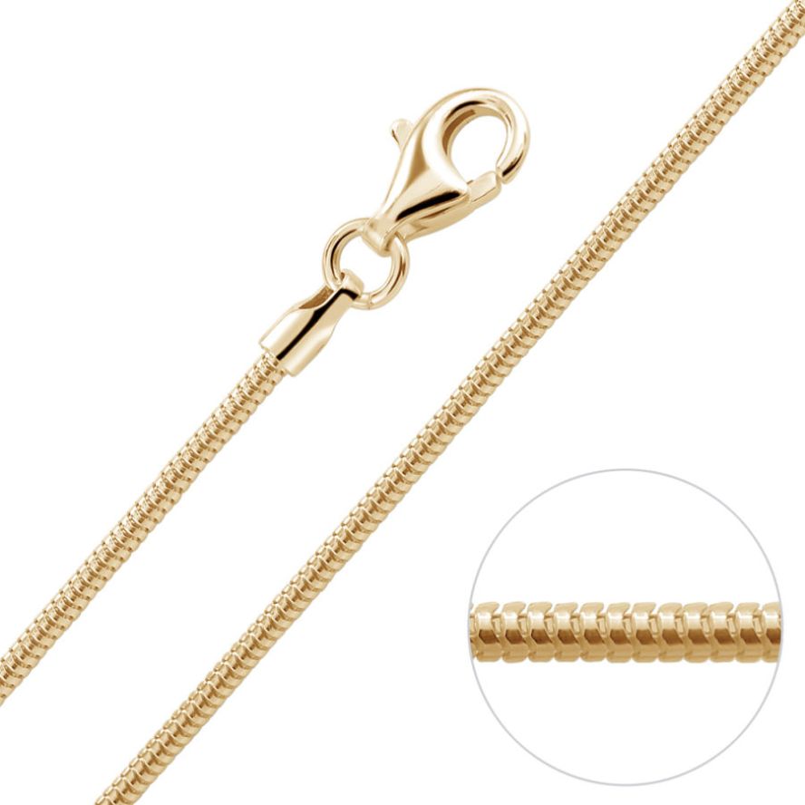 9ct Gold Plated Sterling Silver 1.4mm Snake Chain Necklace | Lengths 16 ...