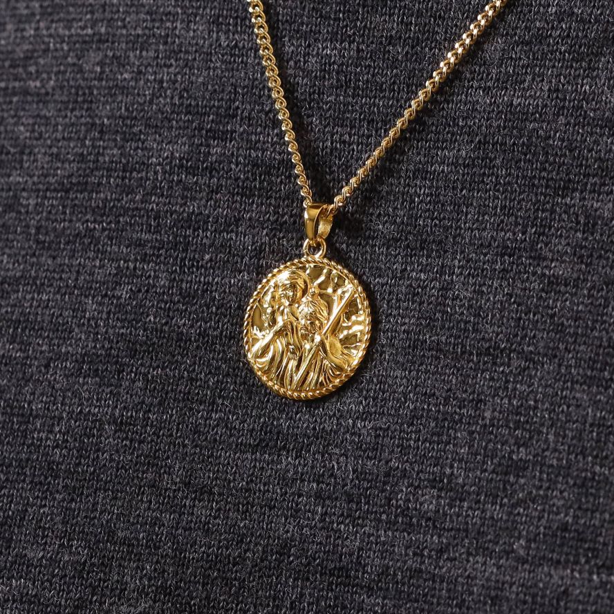 Gold plated Sterling Silver 20mm Round St Christopher Necklace with ...