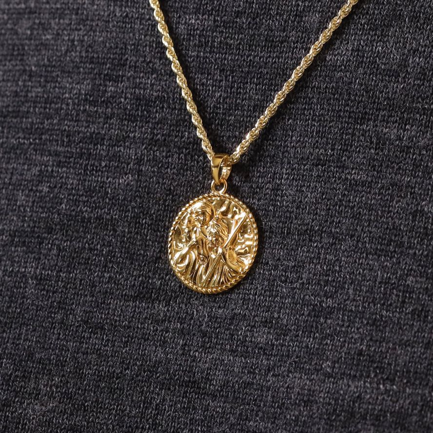 Gold plated Sterling Silver 20mm Round St Christopher Necklace with ...