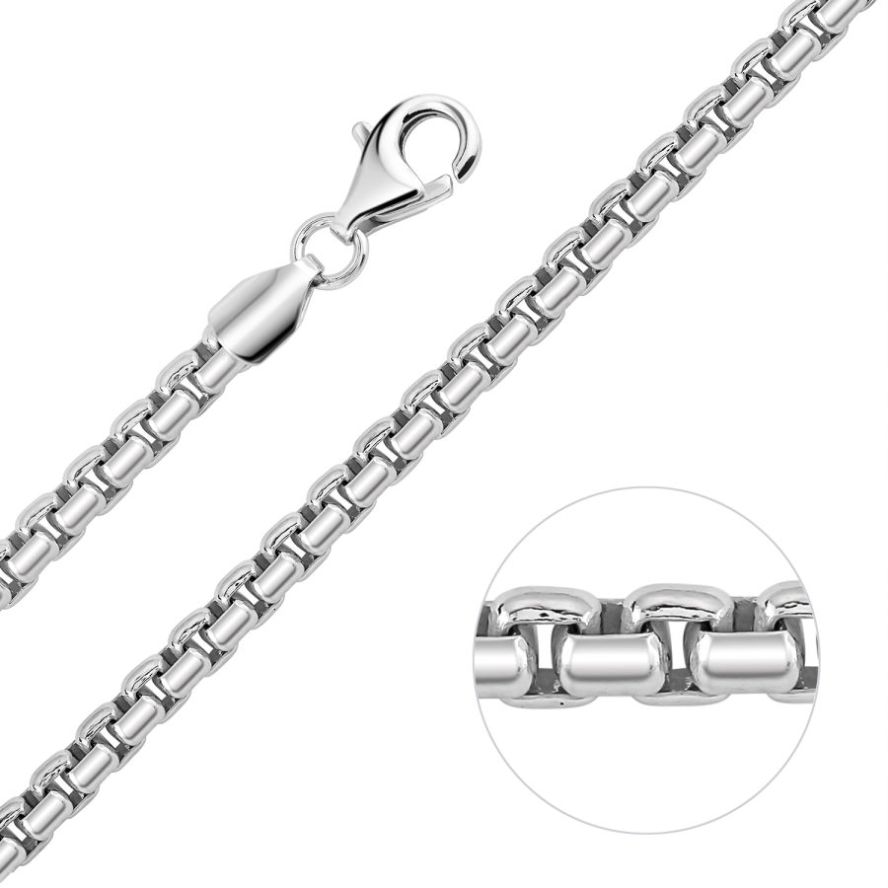 Sterling Silver 3.7mm Rounded Box Chain | Lengths 20" to 30" Inch