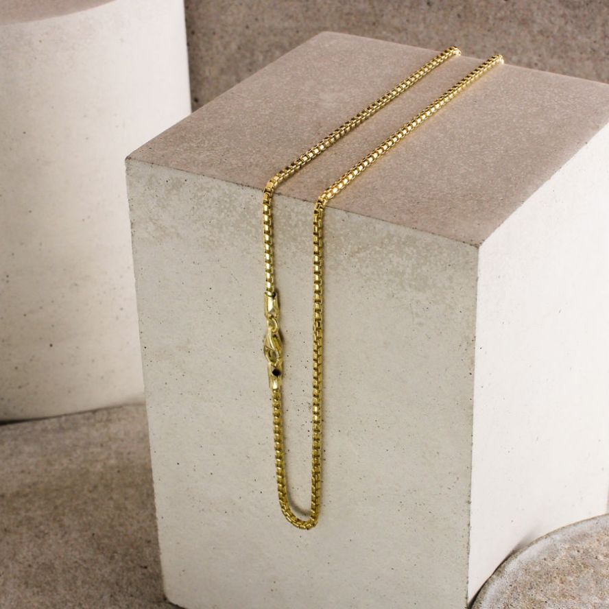9ct Gold Plated Sterling Silver 2mm Rounded Box Chain Necklace