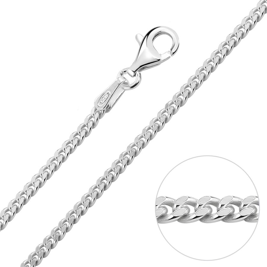 Sterling Silver 2mm Diamond Cut Curb Chain Necklace