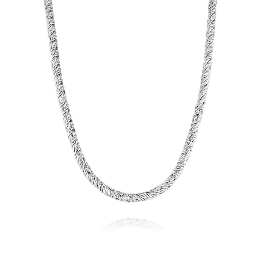 Sterling Silver 4.5mm Twisted Round Foxtail Chain Necklace | Lengths 24 ...