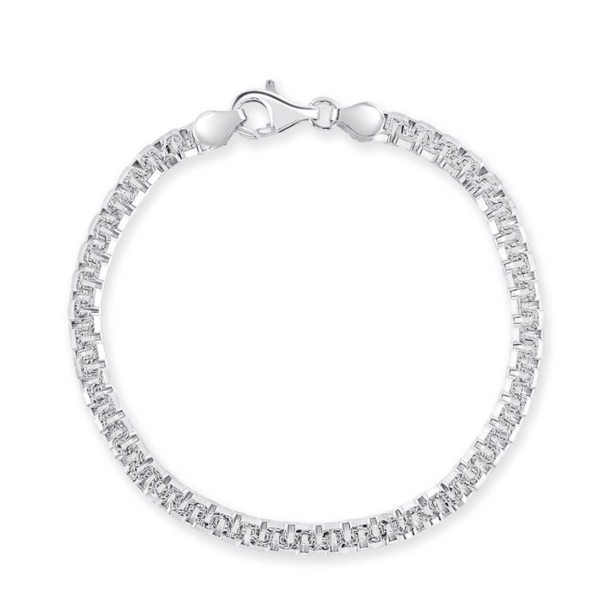 Sterling Silver 4.6mm Greek Box Pave Bracelet | The Chain Hut