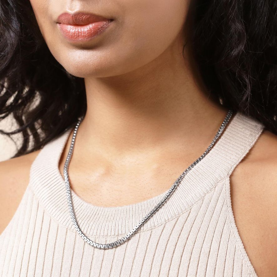 Sterling Silver 3.5mm Greek Box Pave Chain Necklace | The Chain Hut