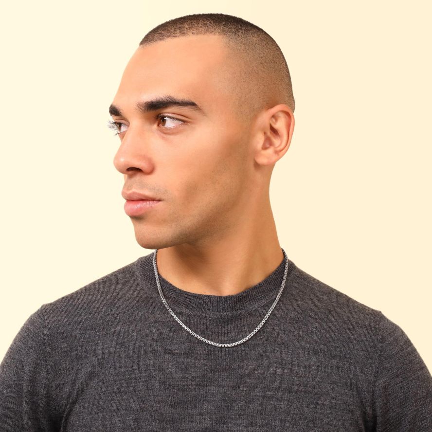 Sterling Silver 3.5mm Greek Box Pave Chain Necklace | The Chain Hut