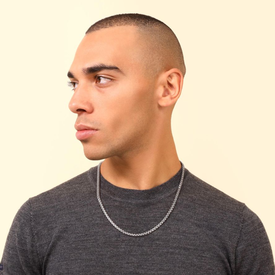 Sterling Silver 4.6mm Greek Box Pave Chain Necklace | The Chain Hut