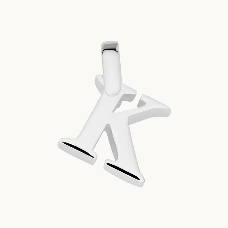 Sterling Silver 3D Alphabet Initial Letter Necklace - K