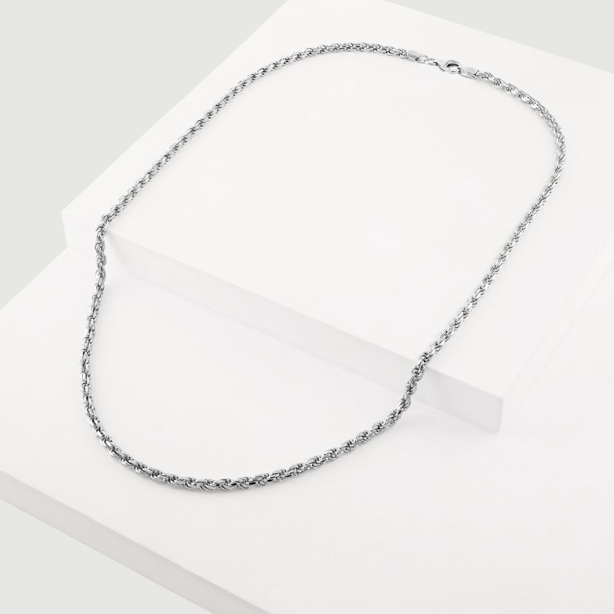 Sterling Silver 3mm Wide Diamond Cut Rope Chain Necklace