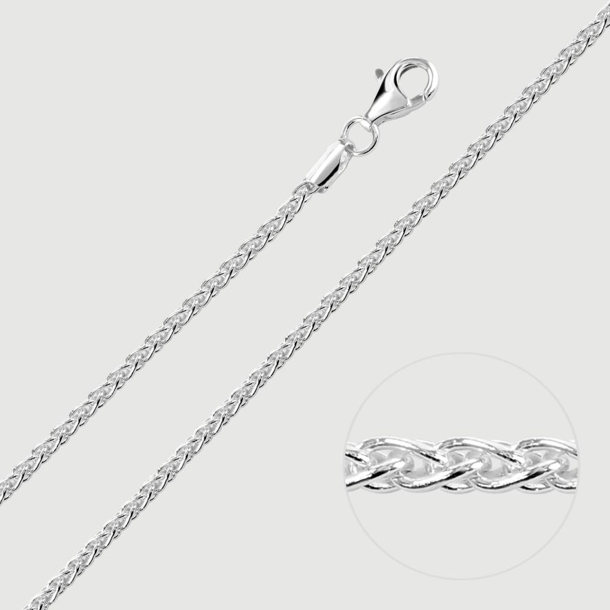 Sterling Silver 2.5mm Spiga Wheat Chain Necklace | The Chain Hut