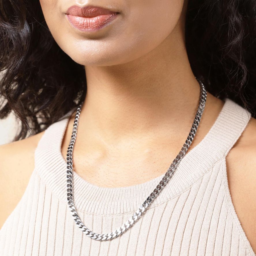 Sterling Silver 5mm Diamond Cut Square Curb Chain Necklace