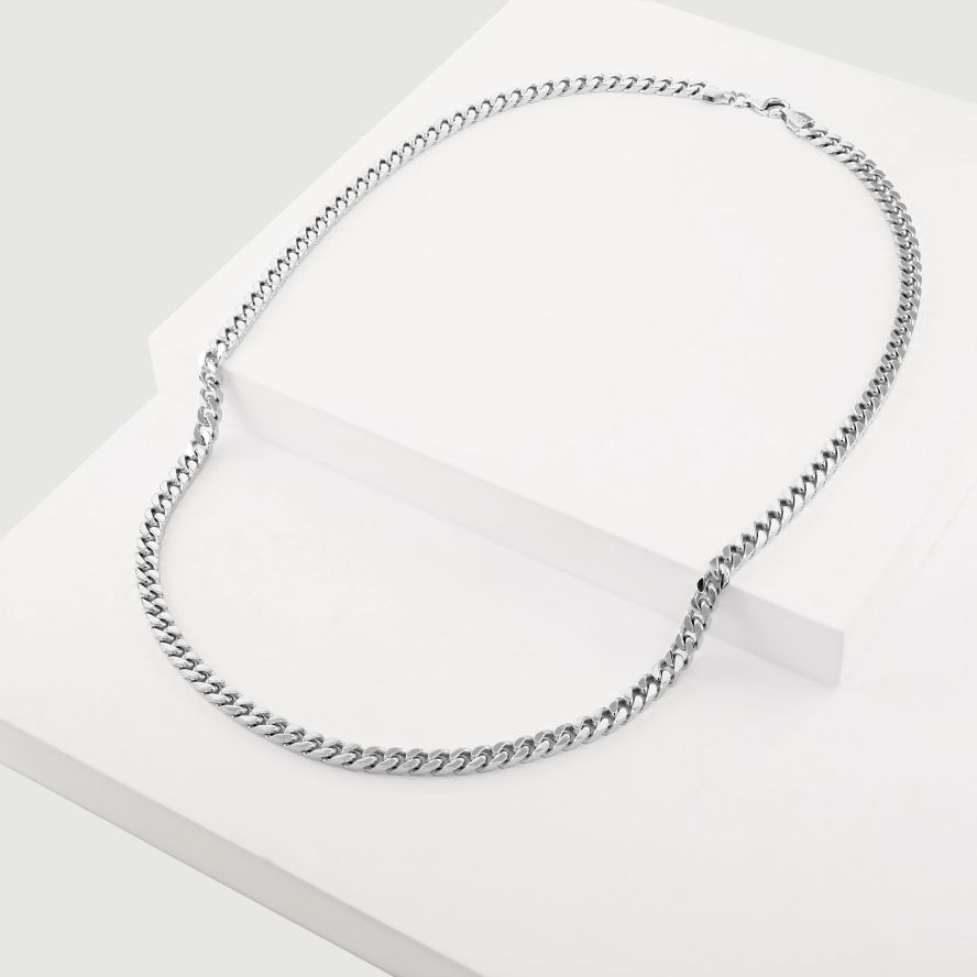 Sterling Silver 4mm Diamond Cut Square Curb Chain Necklace