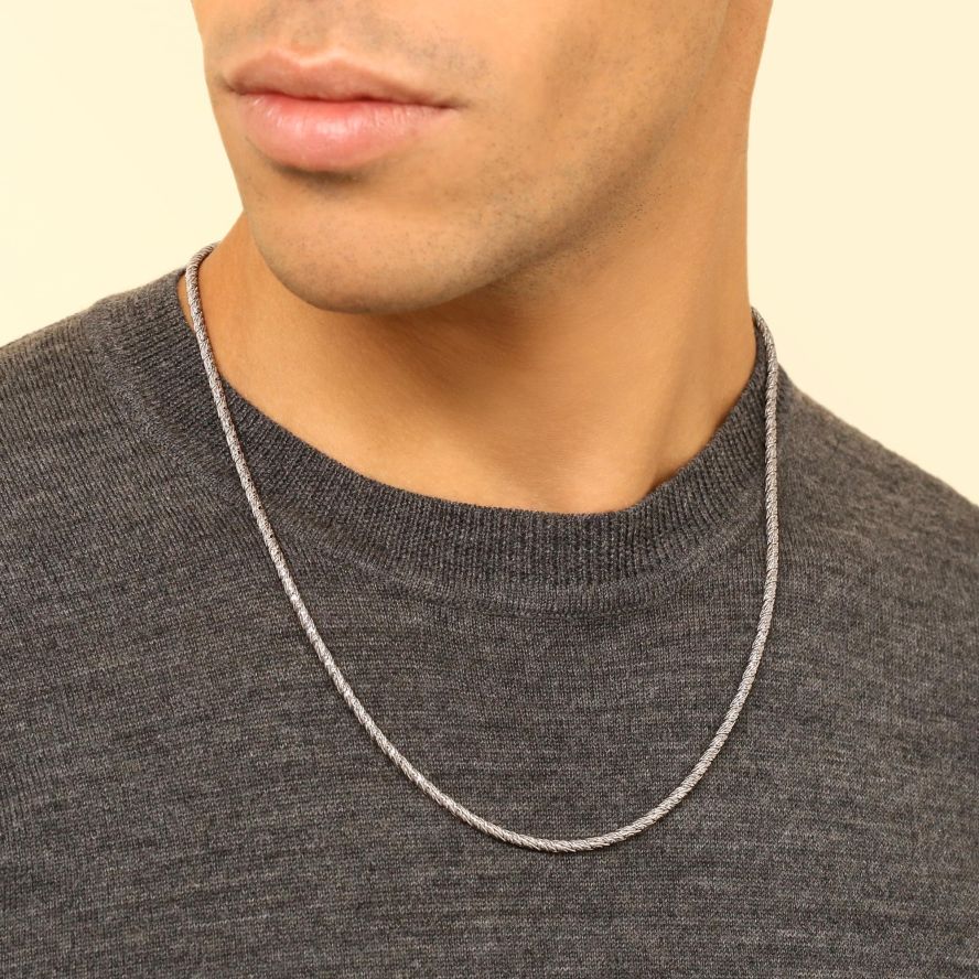 Sterling Silver 3mm Twisted Round Foxtail Chain Necklace | Lengths 24 ...
