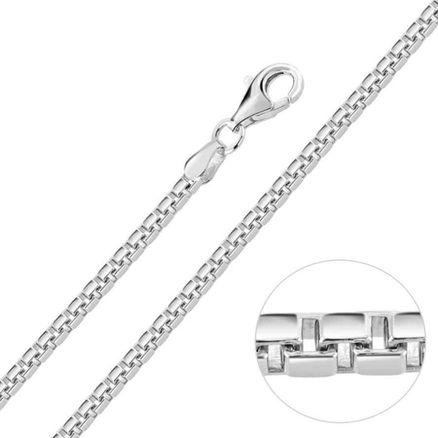 Sterling Silver 2.3mm Box Chain Necklace Diamond Cut | The Chain Hut