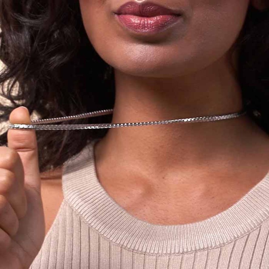 Sterling Silver 3.5mm Greek Box Pave Chain Necklace | The Chain Hut