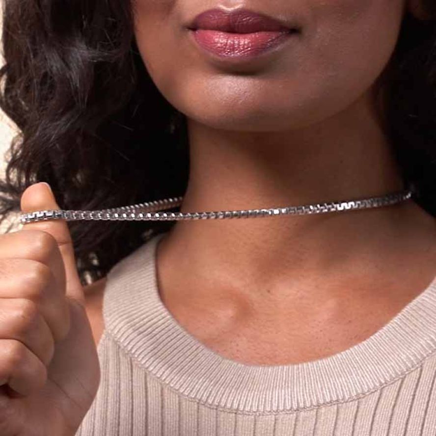 Sterling Silver 4.6mm Greek Box Pave Chain Necklace | The Chain Hut