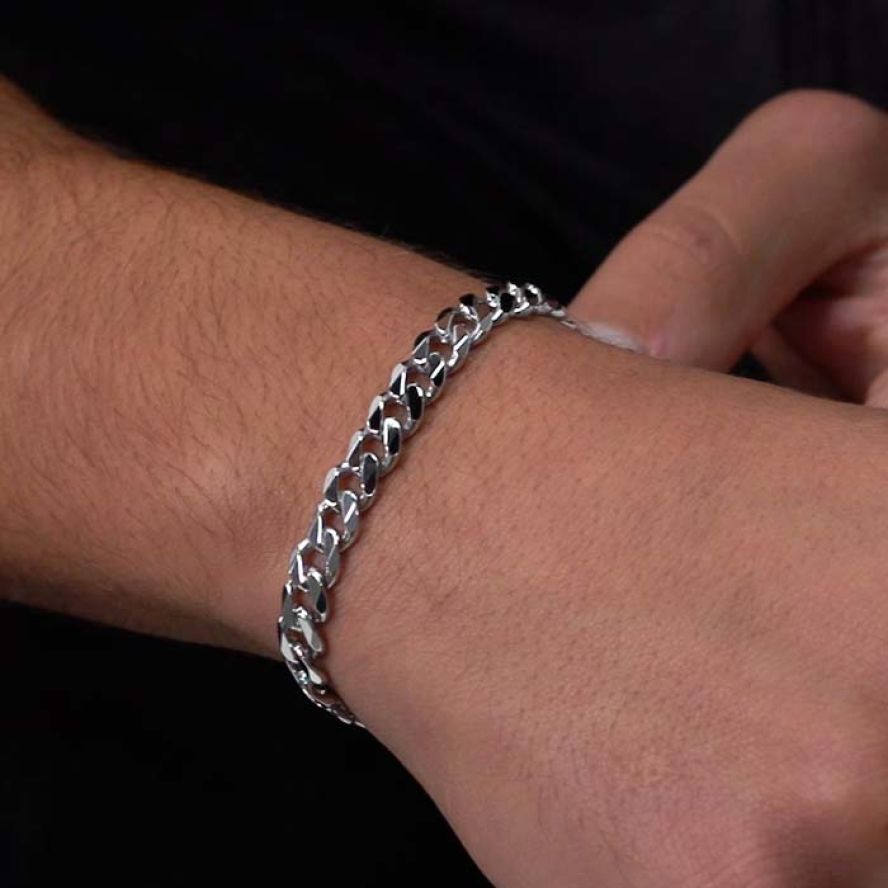 Sterling Silver 7.3mm Diamond Cut Curb Bracelet | 8" 8.5" 9" Inch