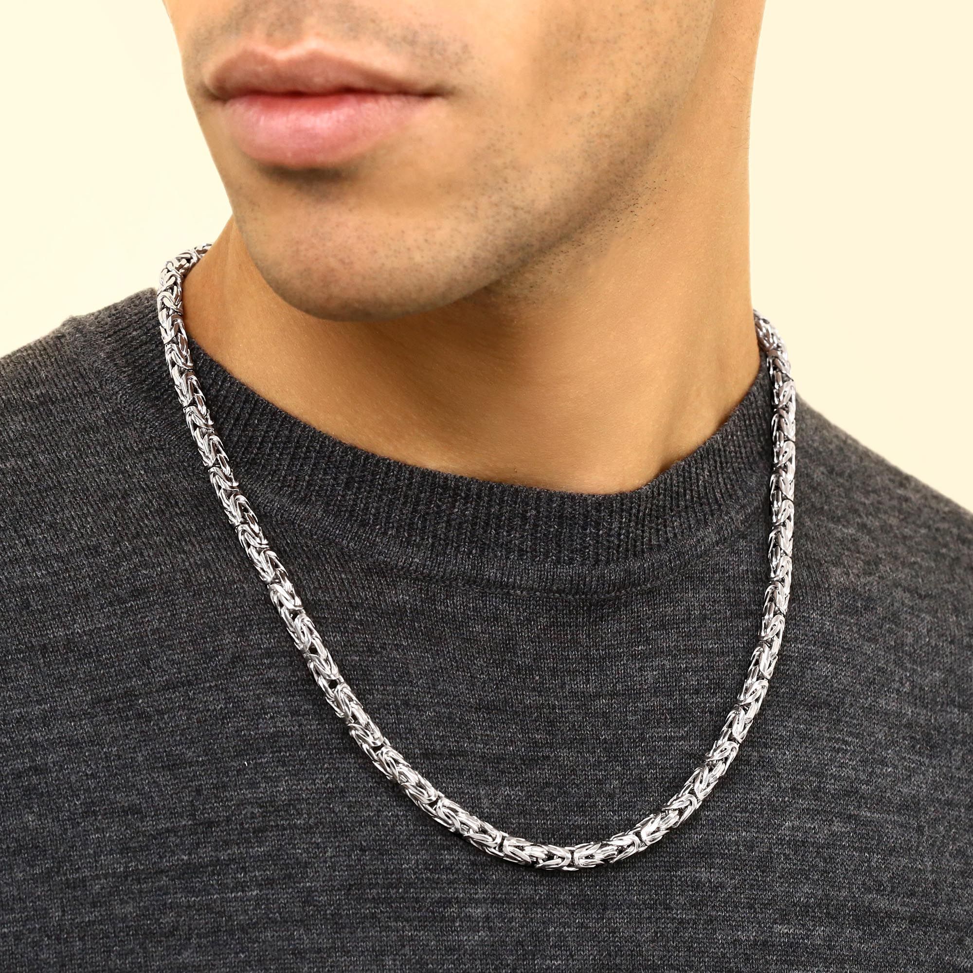 Sterling Silver 5.7mm Round Byzantine Chain with Bracelet Set