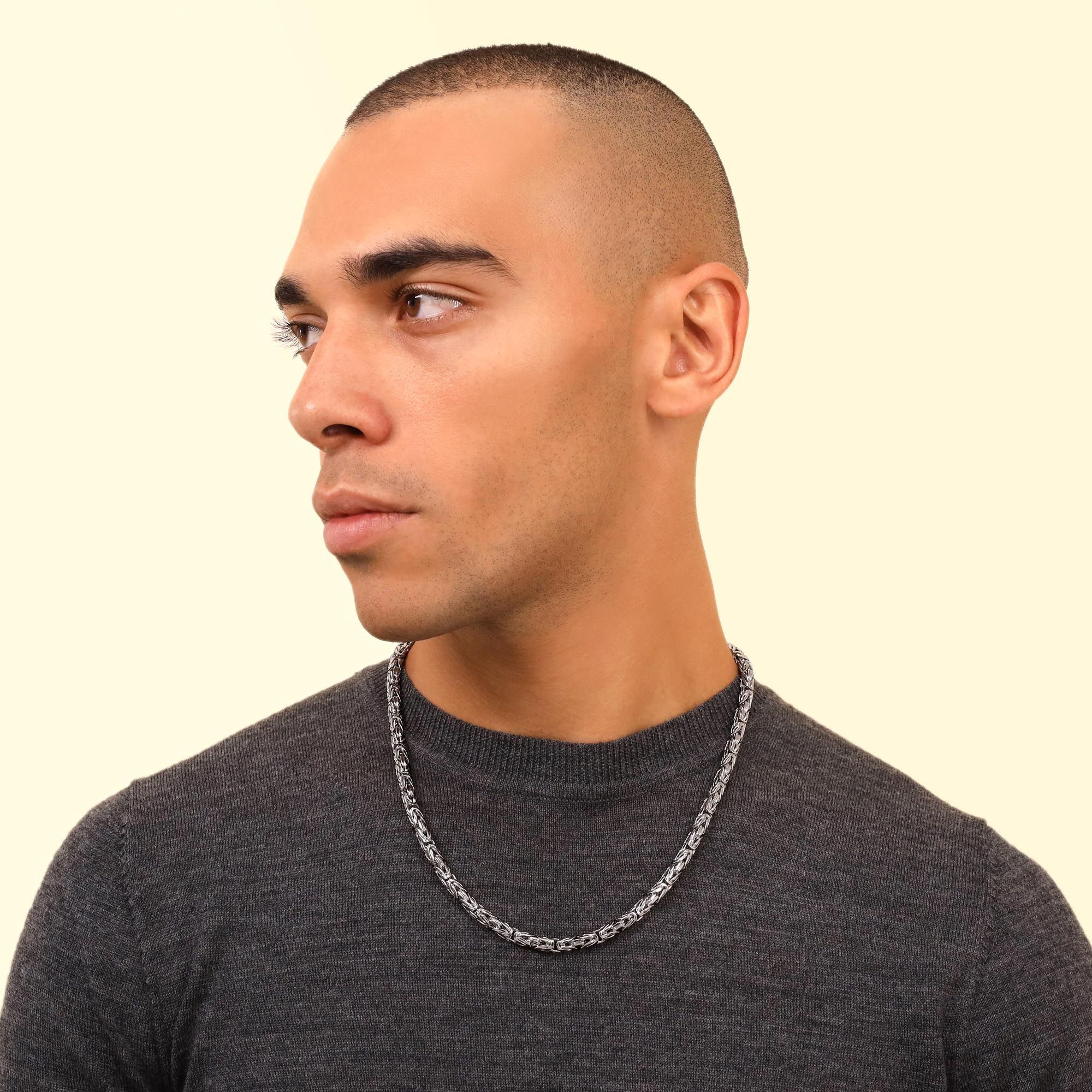 Sterling Silver 5.7mm Round Byzantine Chain with Bracelet Set