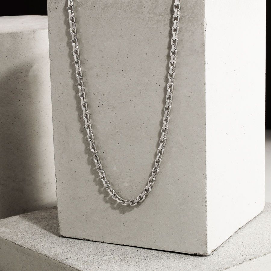 Sterling Silver 3mm Anchor Chain Necklace Diamond Cut | The Chain Hut